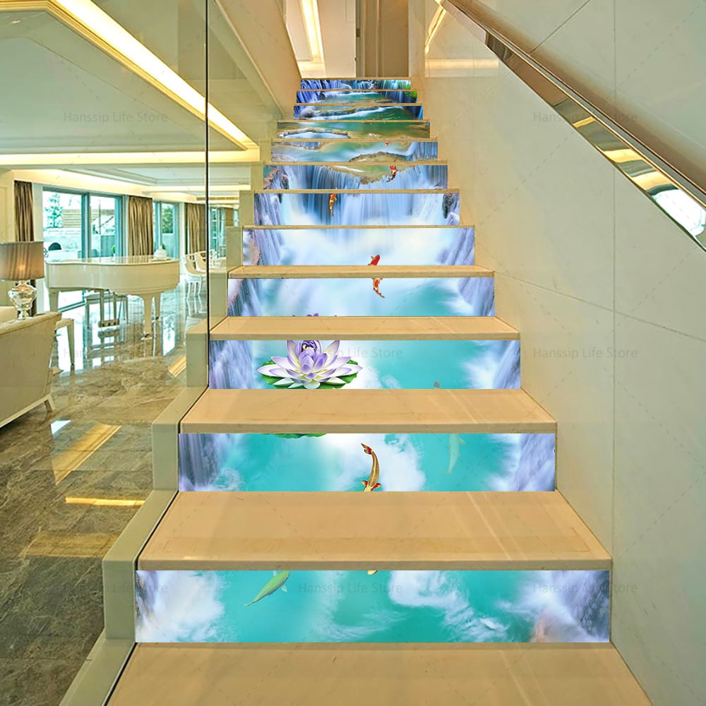 3D Self-Adhesive Stair Riser Decals Stickers Forest Waterfall Removable ...