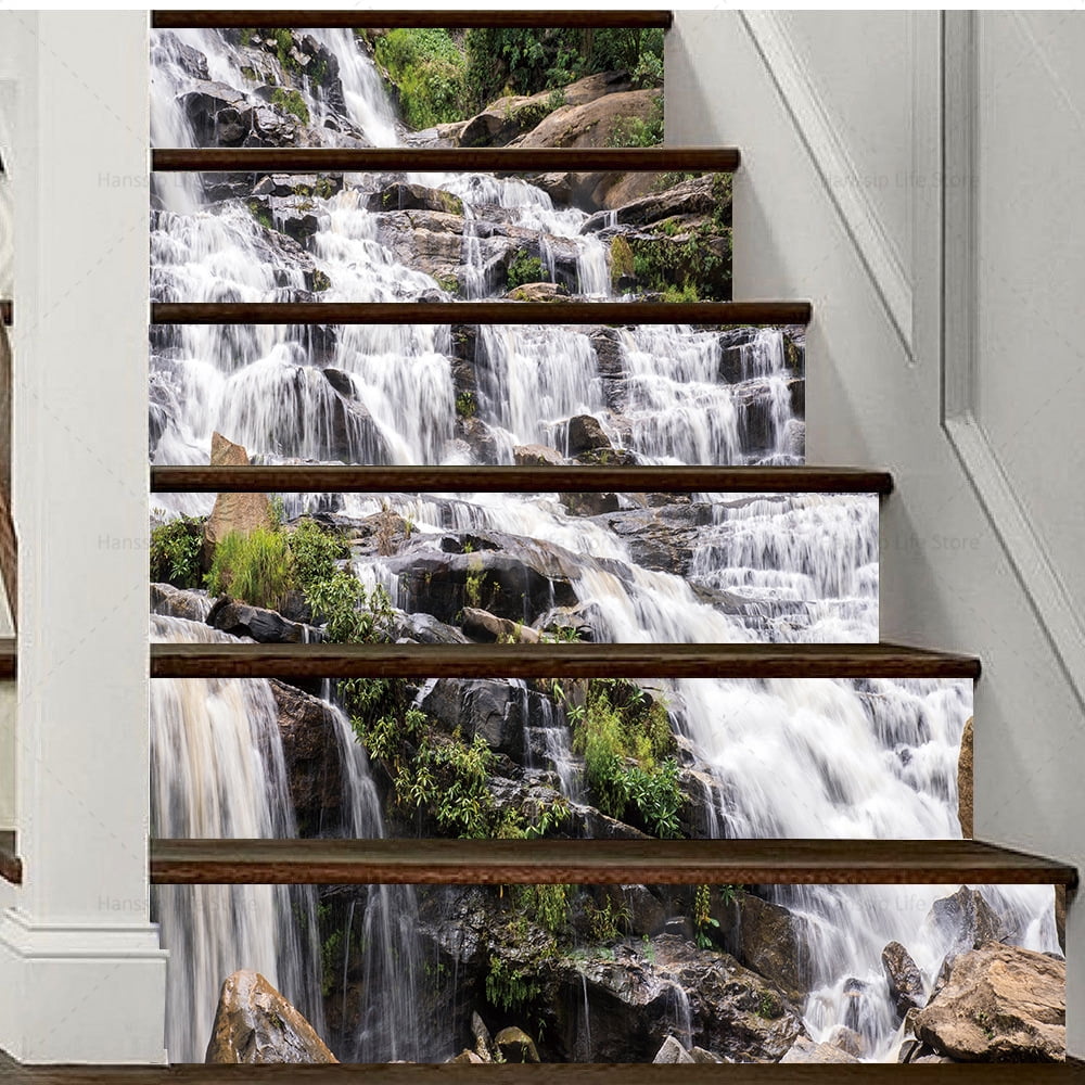 3D Self-Adhesive Stair Riser Decals Stickers Forest Waterfall Removable ...