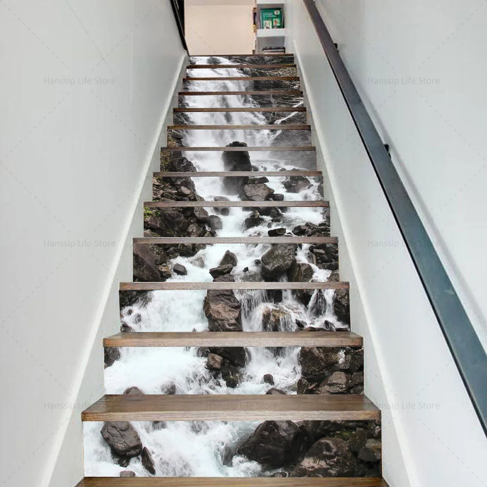 3D Self-Adhesive Stair Riser Decals Stickers Forest Waterfall Removable ...