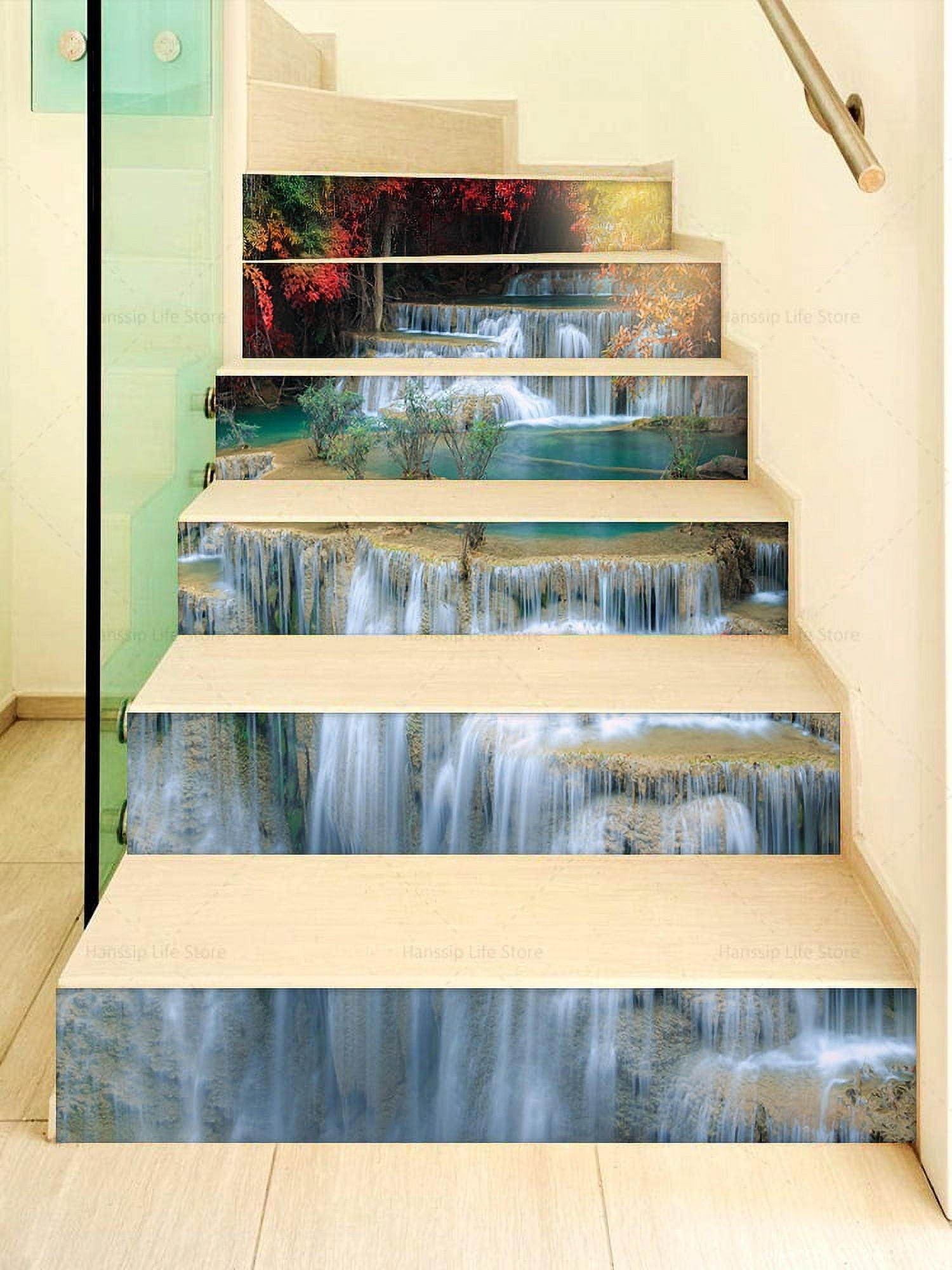 3D Self-Adhesive Stair Riser Decals Stickers Forest Waterfall Removable ...