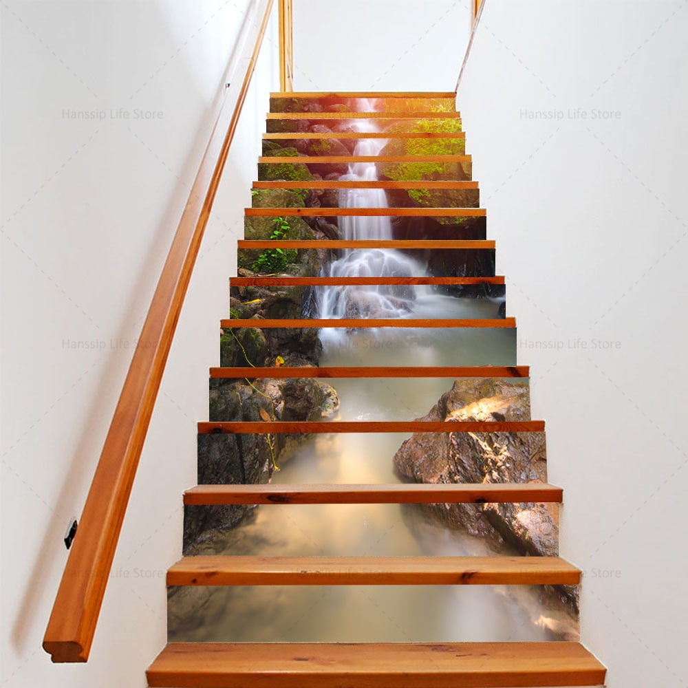 3D Self-Adhesive Stair Riser Decals Stickers Forest Waterfall Removable ...