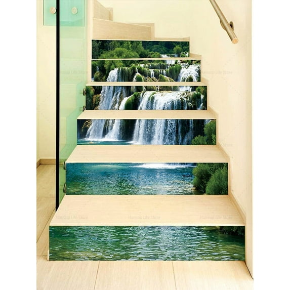 3D Self-Adhesive Stair Riser Decals Stickers Forest Waterfall Removable ...