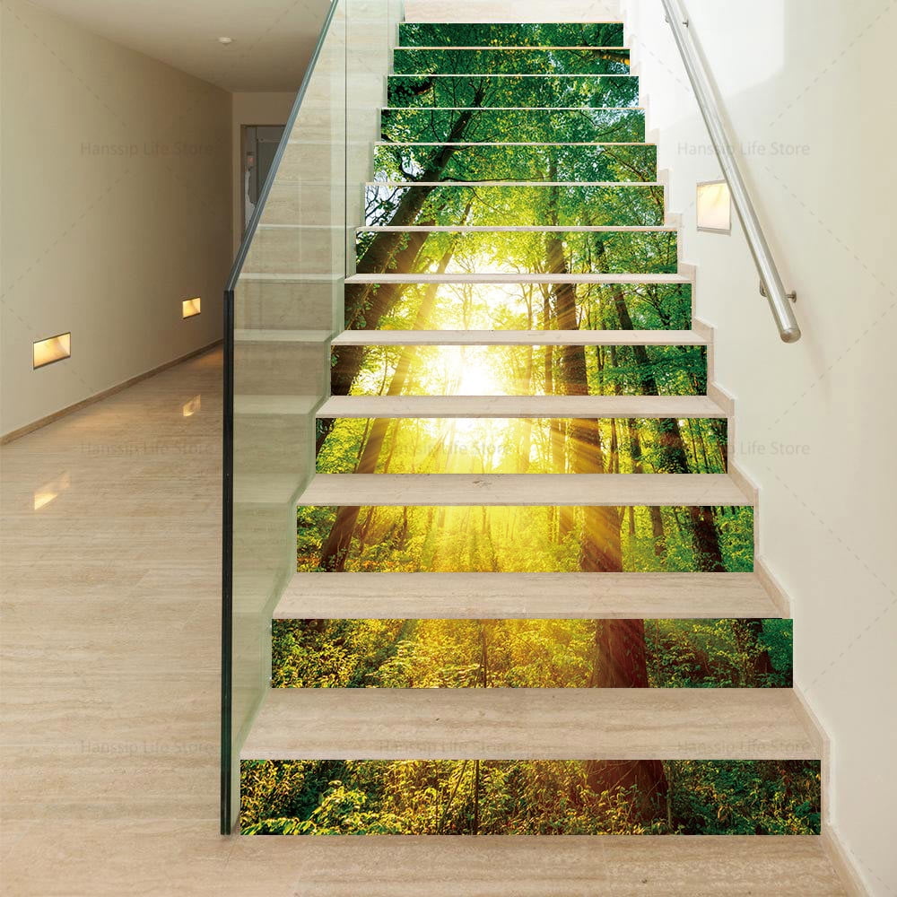 3D Self-Adhesive Stair Riser Decals Stickers Forest Waterfall Removable ...
