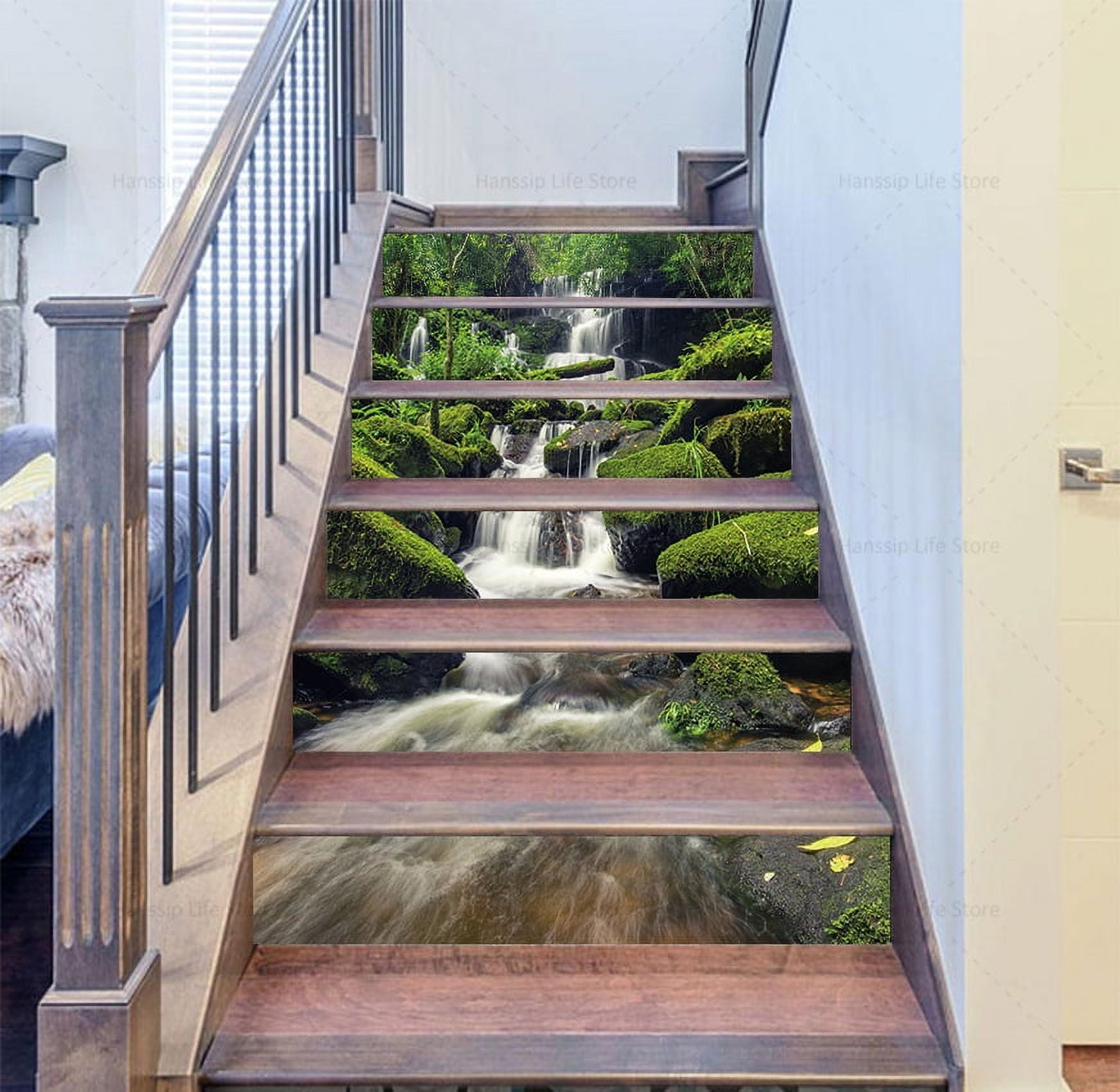 3D Self-Adhesive Stair Riser Decals Stickers Forest Waterfall Removable ...
