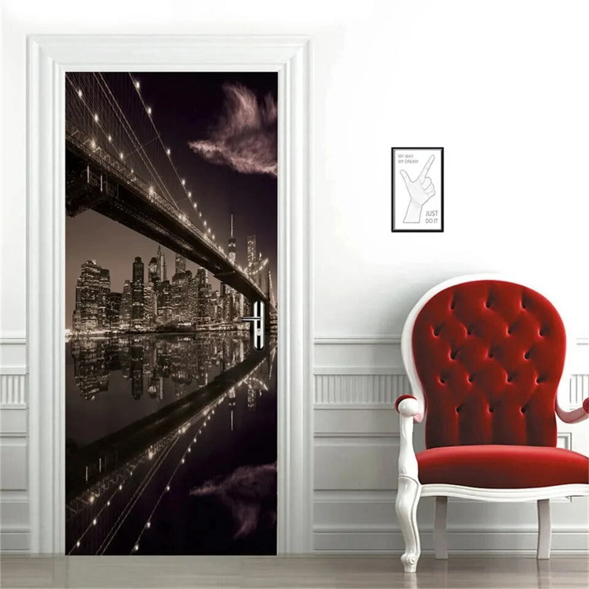 3D Self-adhesive New York Brooklyn Bridge Door Sticker Corridor Living ...