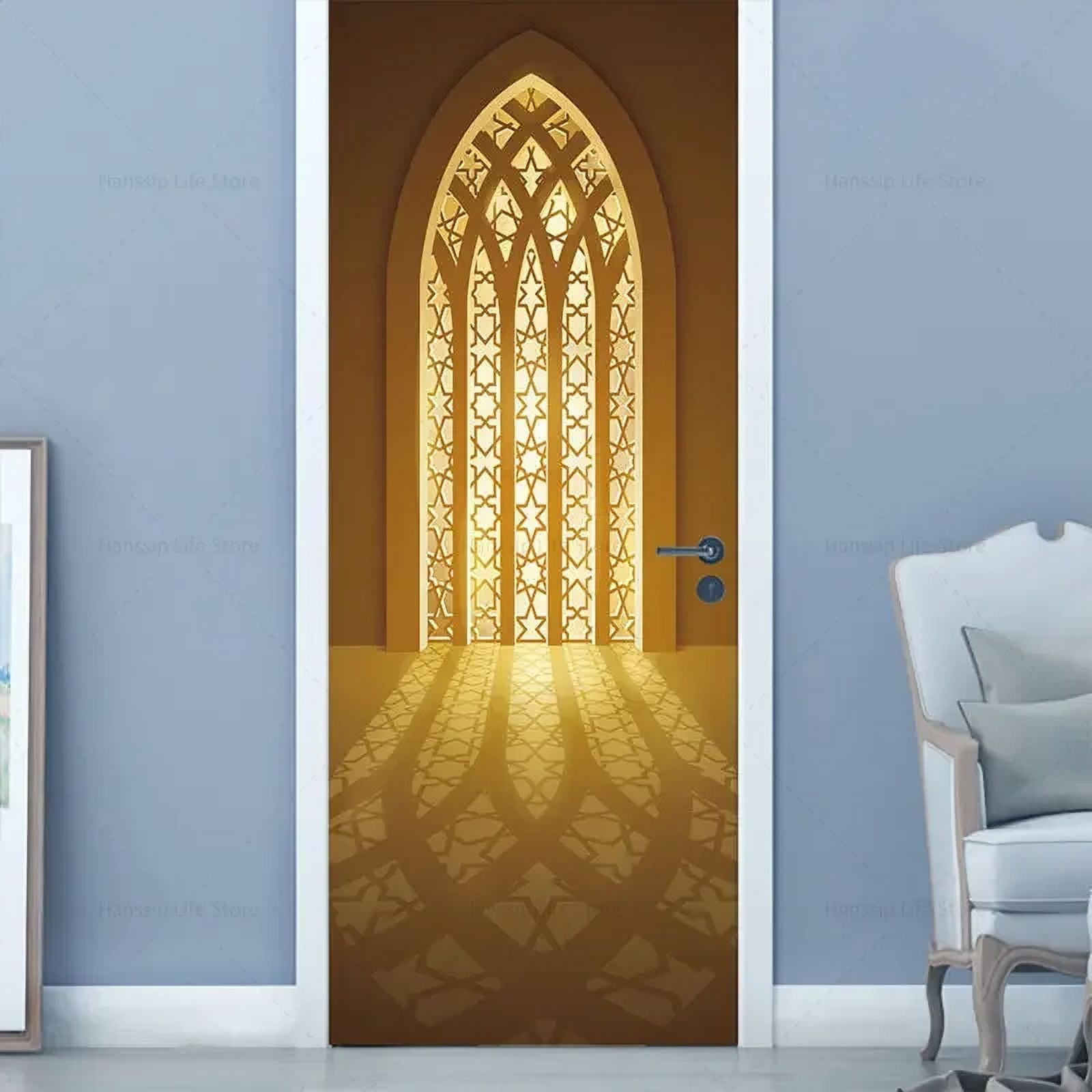 3D Self-adhesive Waterproof Door Stickers Islamic Style Retro Arch ...