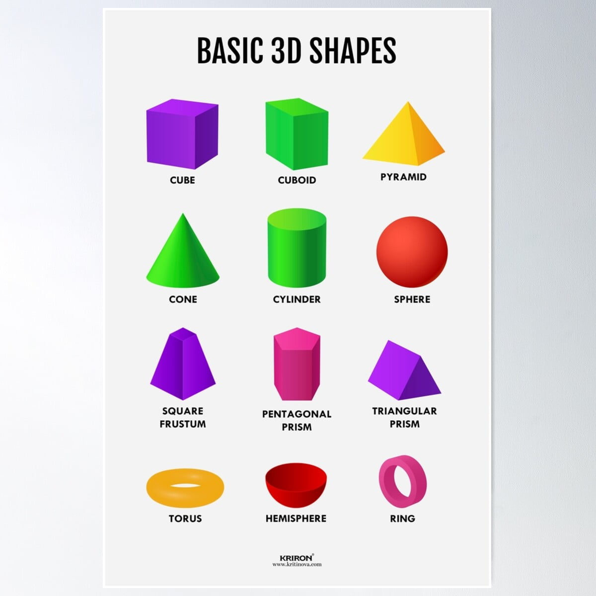 3D Shapes Poster Wall Art, Modern Wall Decor For Living Room Bedroom ...