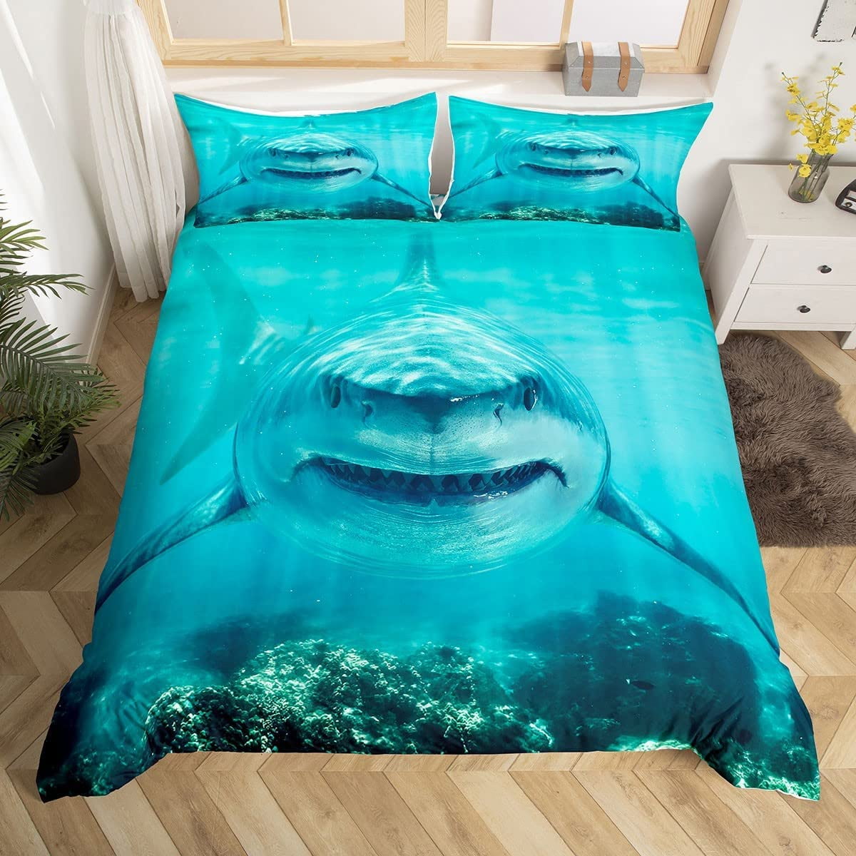 3D Shark Bedding Set,Sea Animals Duvet Cover for Kids Teen Boys Girls ...