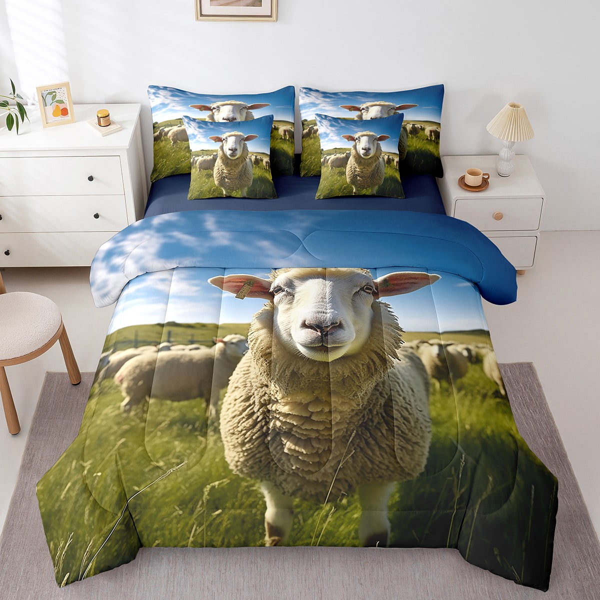 3D Sheep Comforter Set Twin,Western Farm Animals Bedding Set 7 Piece ...