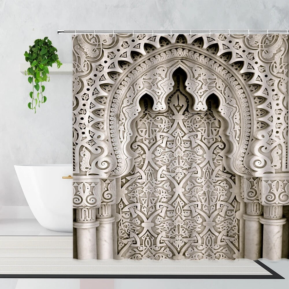 3D Shower Curtain Aged Gate Geometric Pattern Doorway Design Entrance ...