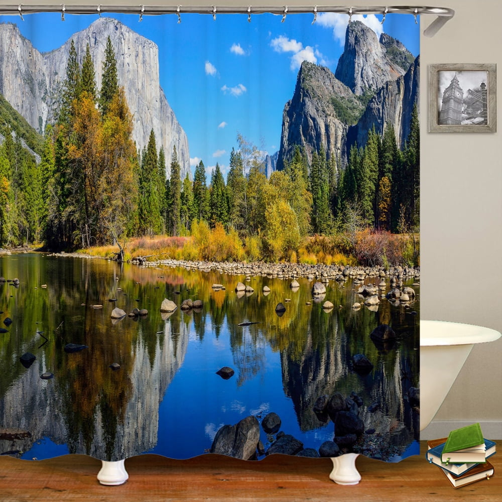 3d Shower Curtain Nature Forest Waterfall Landscape Bathroom Curtains