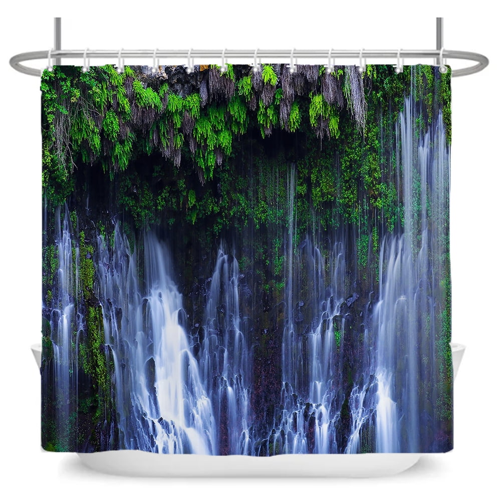 3D Shower Curtain Nature Forest waterfall landscape Bathroom Curtains ...