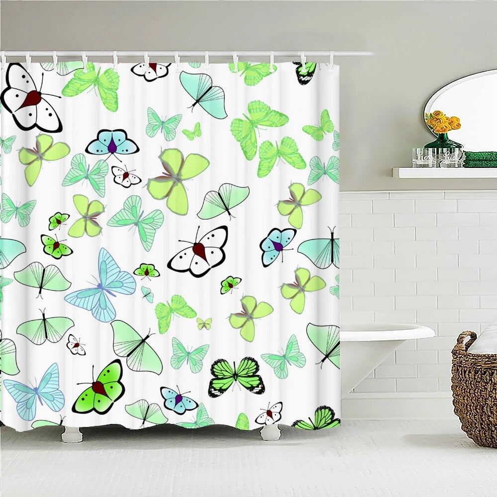 3D Shower Curtain Nordic style Flowers Plant leaves Printed Waterproof Polyester Fabric Bath ...