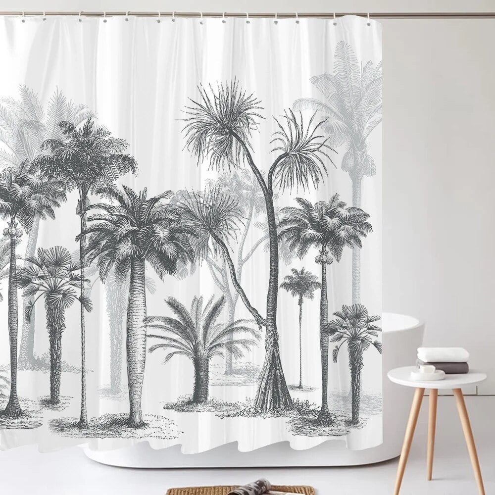 3D Shower Curtain Tropical Plants Palm Tree Birch Printed Waterproof ...