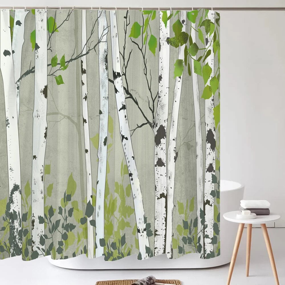 3D Shower Curtain Tropical Plants Palm Tree Birch Printed Waterproof Polyester Fabric Bath ...