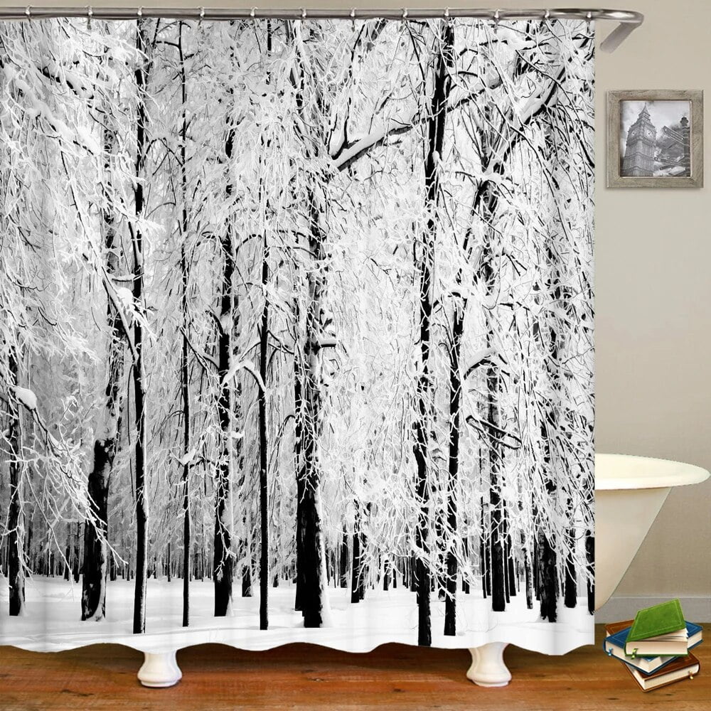 3D Shower Curtain Tropical Plants Palm Tree Birch Printed Waterproof Polyester Fabric Bath ...
