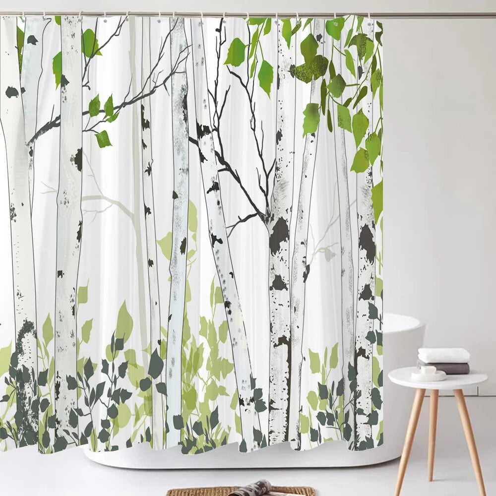 3D Shower Curtain Tropical Plants Palm Tree Birch Printed Waterproof Polyester Fabric Bath ...