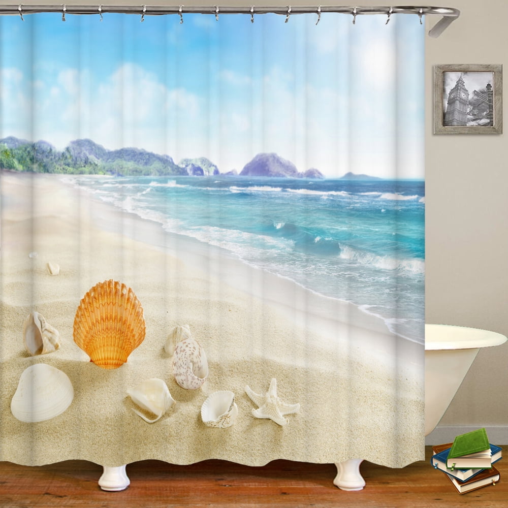 3D Shower Curtain Various Sea Shell Beach Scenery Seaside Printed Bathroom Curtains Polyester ...