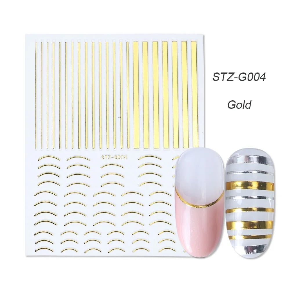 3D Simple Lines Nail Stickers Rose Gold Metal Stripe Letters Decals Curve Gel Nails Art Sliders ...