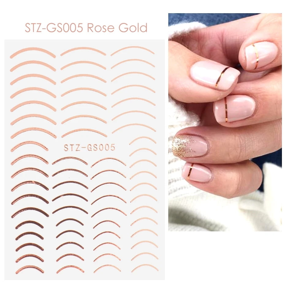 3D Simple Lines Nail Stickers Rose Gold Metal Stripe Letters Decals ...