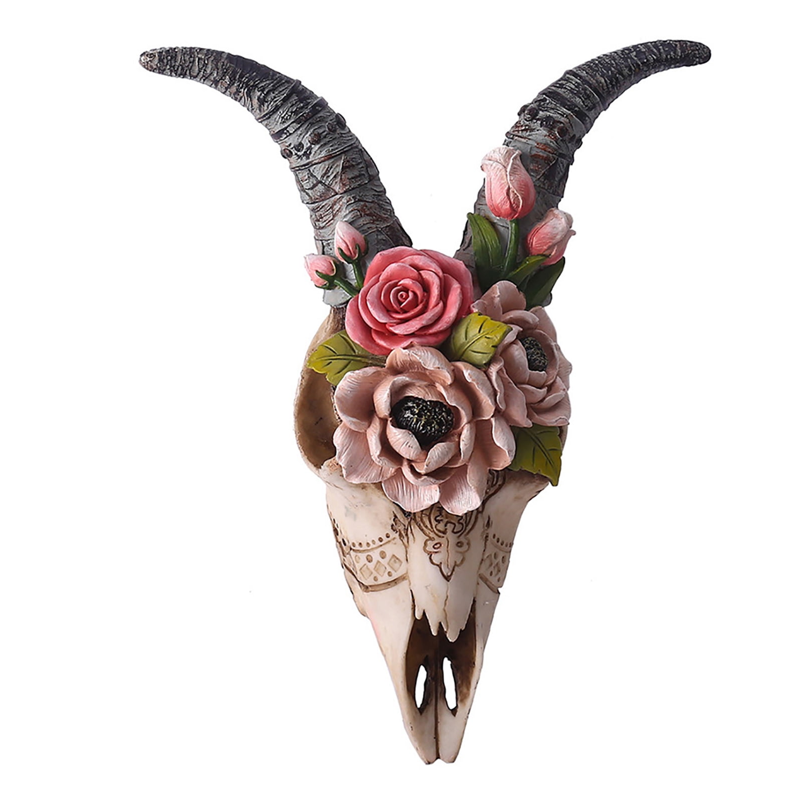 3D Simulation Flower Goat Skull Figurine Indoor Wall Hanging Animal ...