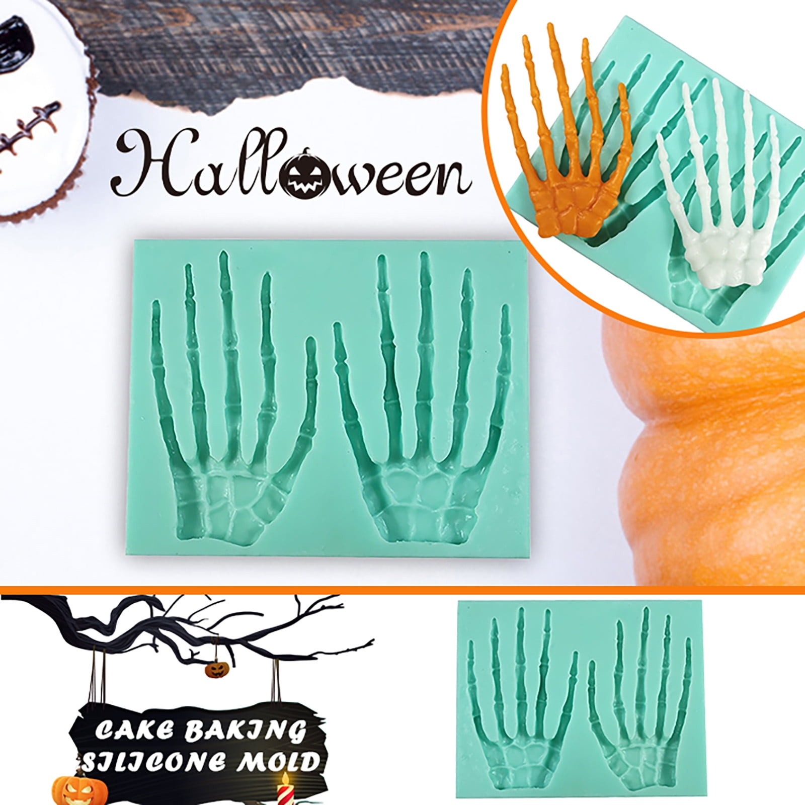 3D Skeleton Hands Silicone Fondant Molds Halloween Party Chocolate ...
