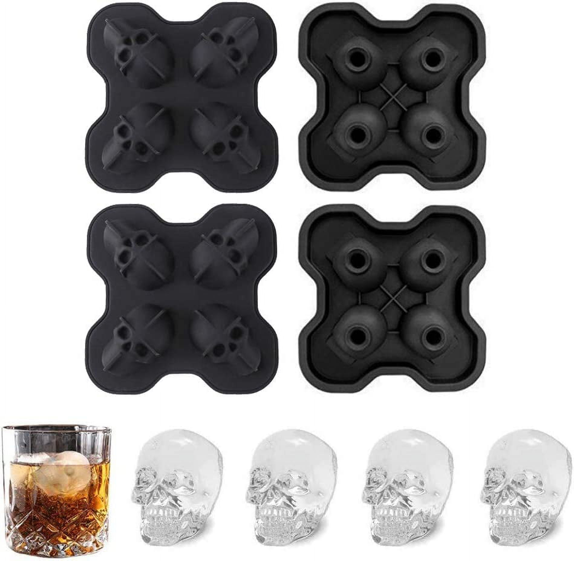 3D Skull Ice Cube Mold, 2 Pieces Silicone Ice Cube Mold Tray, Round Ice ...