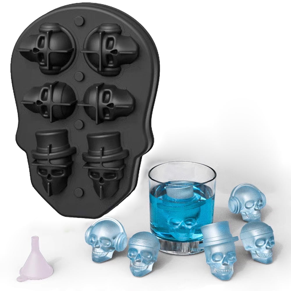 3D Skull-Shaped Ice Molds for Whiskey: Non-Spill Lid, Silicone Tray ...