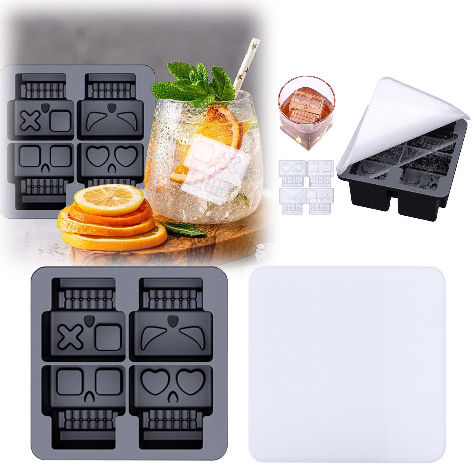 3D Skull Silicone Ice Cube Mold Tray, Large Skull Ice Mold, 4 Cavity ...