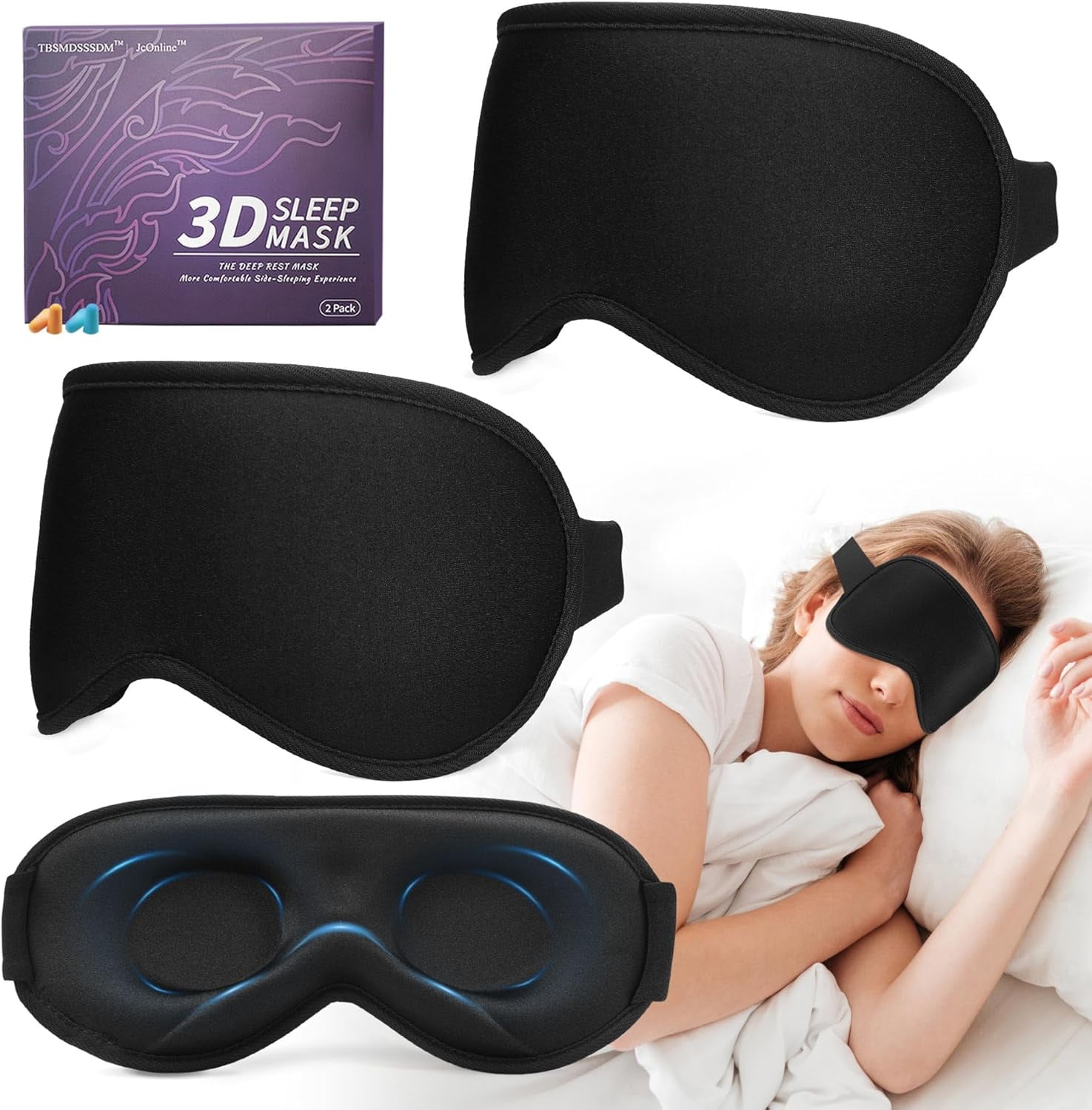 3D Sleep Mask for Men Women 2 Pack, Blackout Eye Mask for Sleeping Eye ...