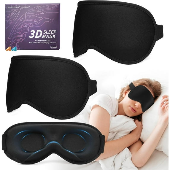 3D Sleep Mask for Men Women 2 Pack, Blackout Eye Mask for Sleeping Eye ...
