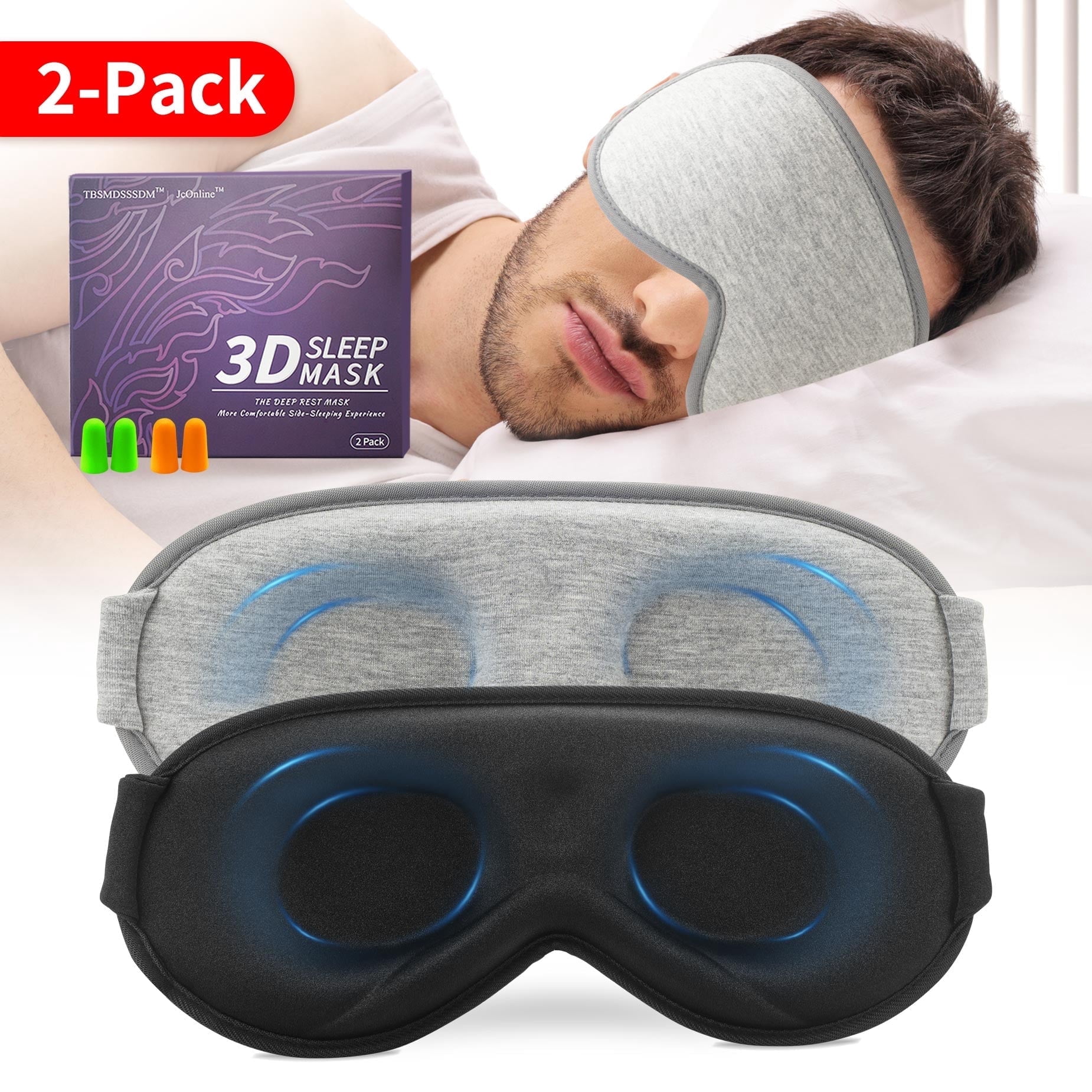 3D Sleep Mask for Men&Women, 2 Pack Contour Eye Masks for Sleep, Side ...