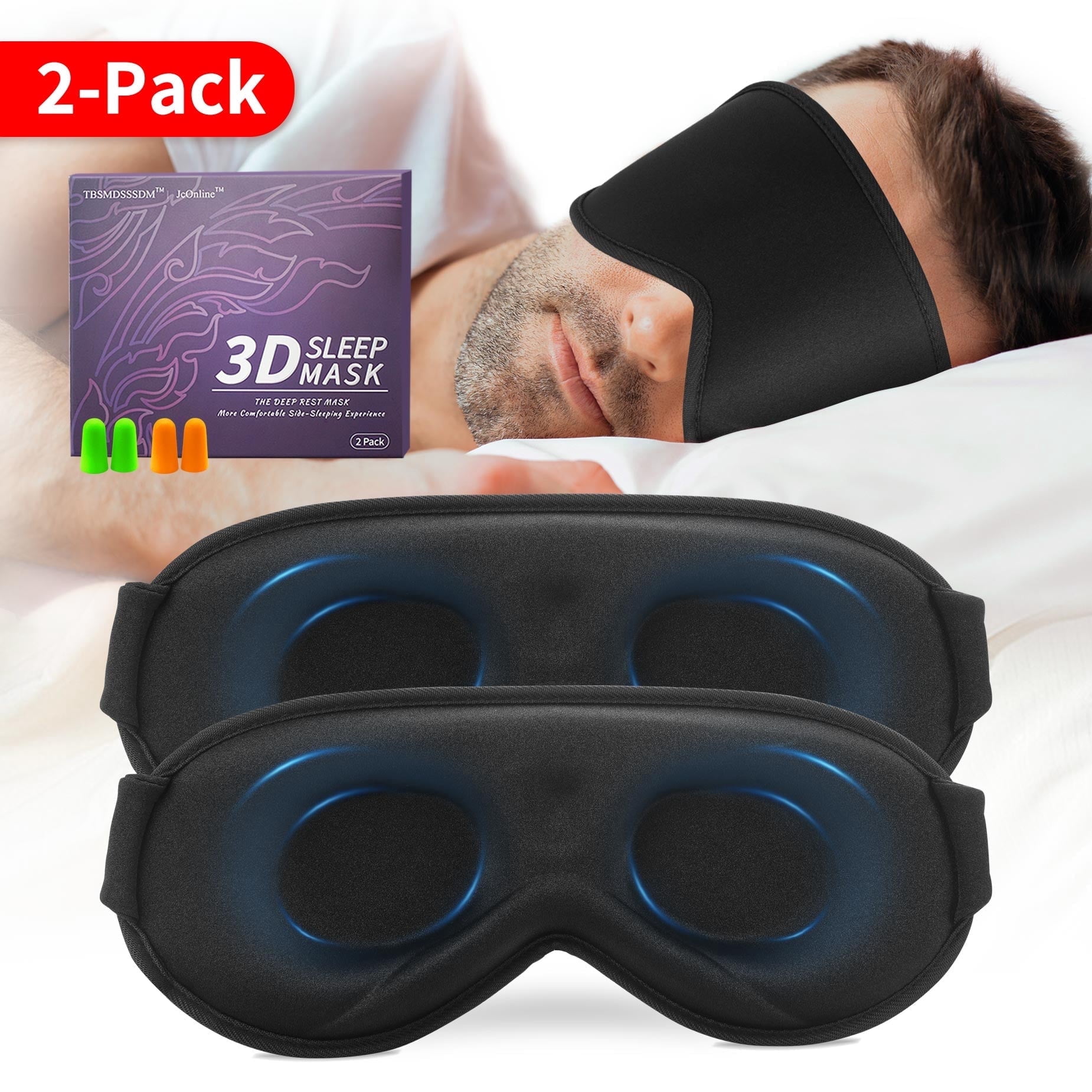 3D Sleep Mask for Men&Women, 2 Pack Contour Eye Masks for Sleep, Side ...