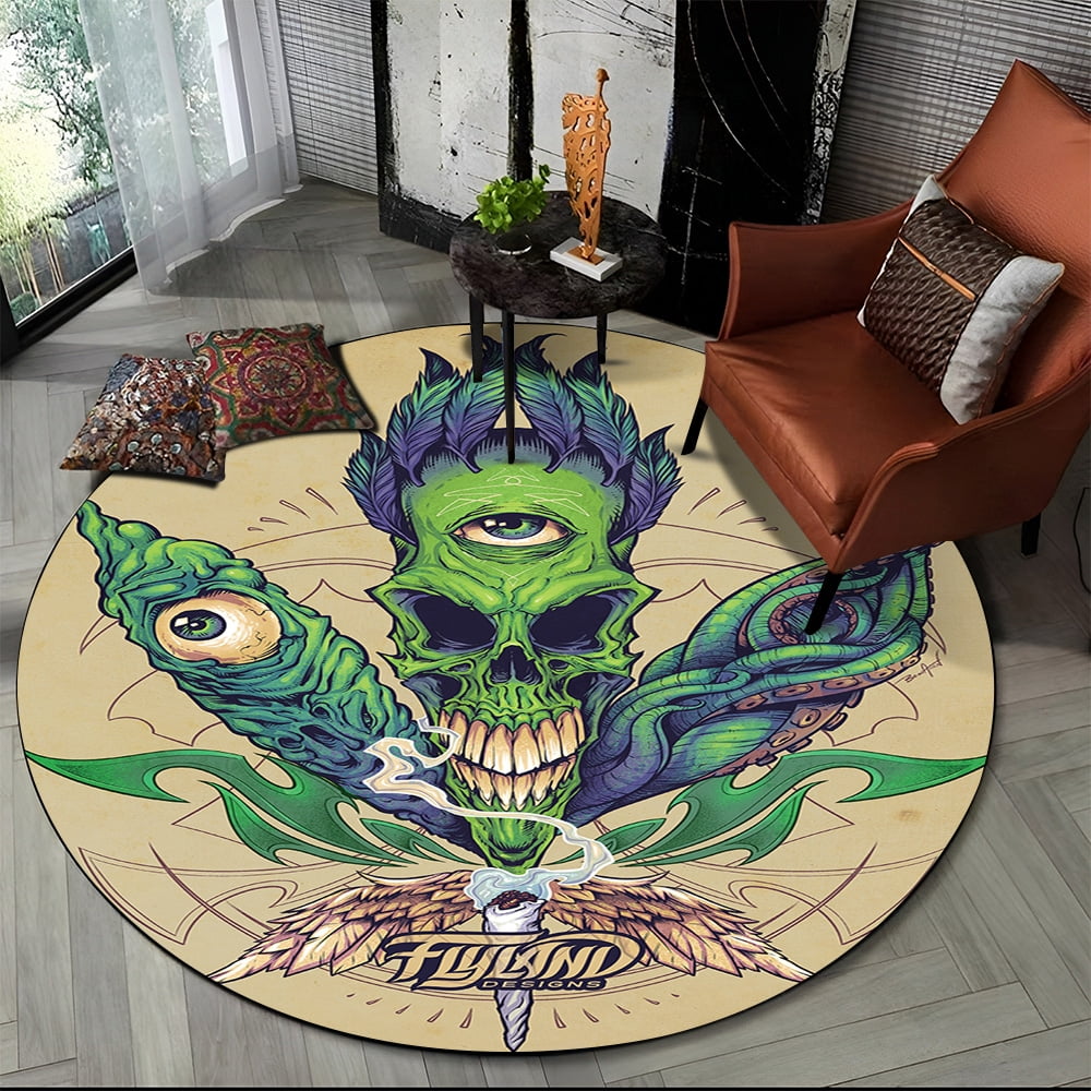 3D Smoke Maple Weed Plants Green Death Skull Round Carpet Rug for ...