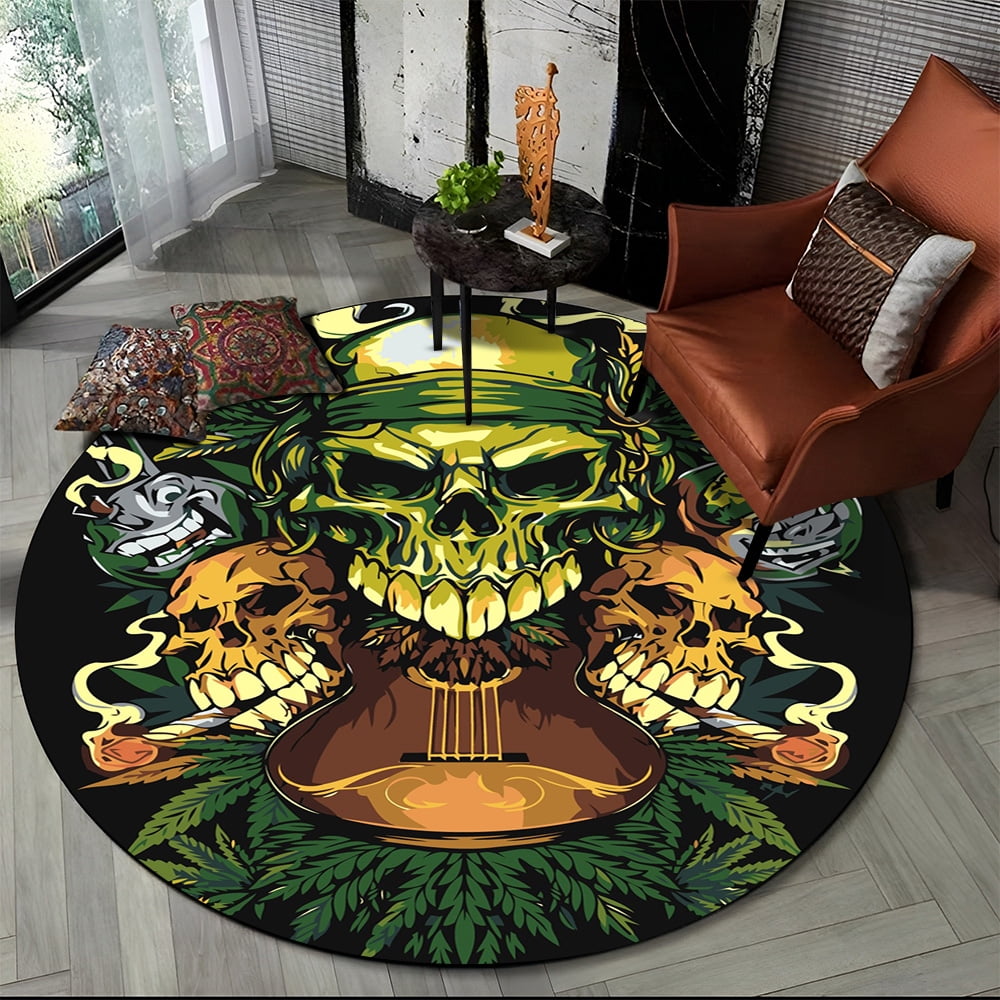 3D Smoke Maple Weed Plants Green Death Skull Round Carpet Rug for ...