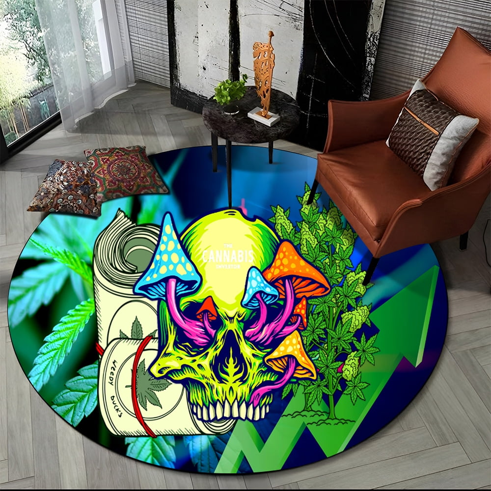 3D Smoke Maple Weed Plants Green Death Skull Round Carpet Rug for ...