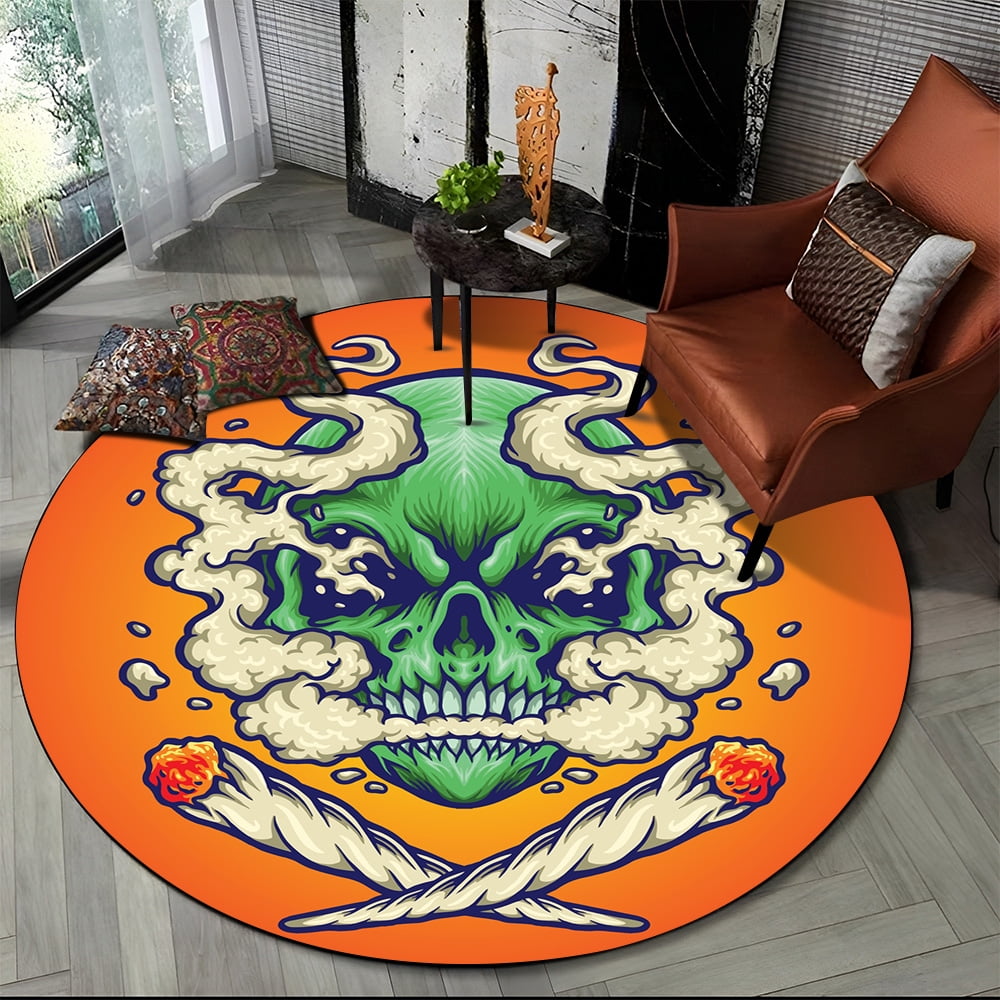 3D Smoke Maple Weed Plants Green Death Skull Round Carpet Rug for ...