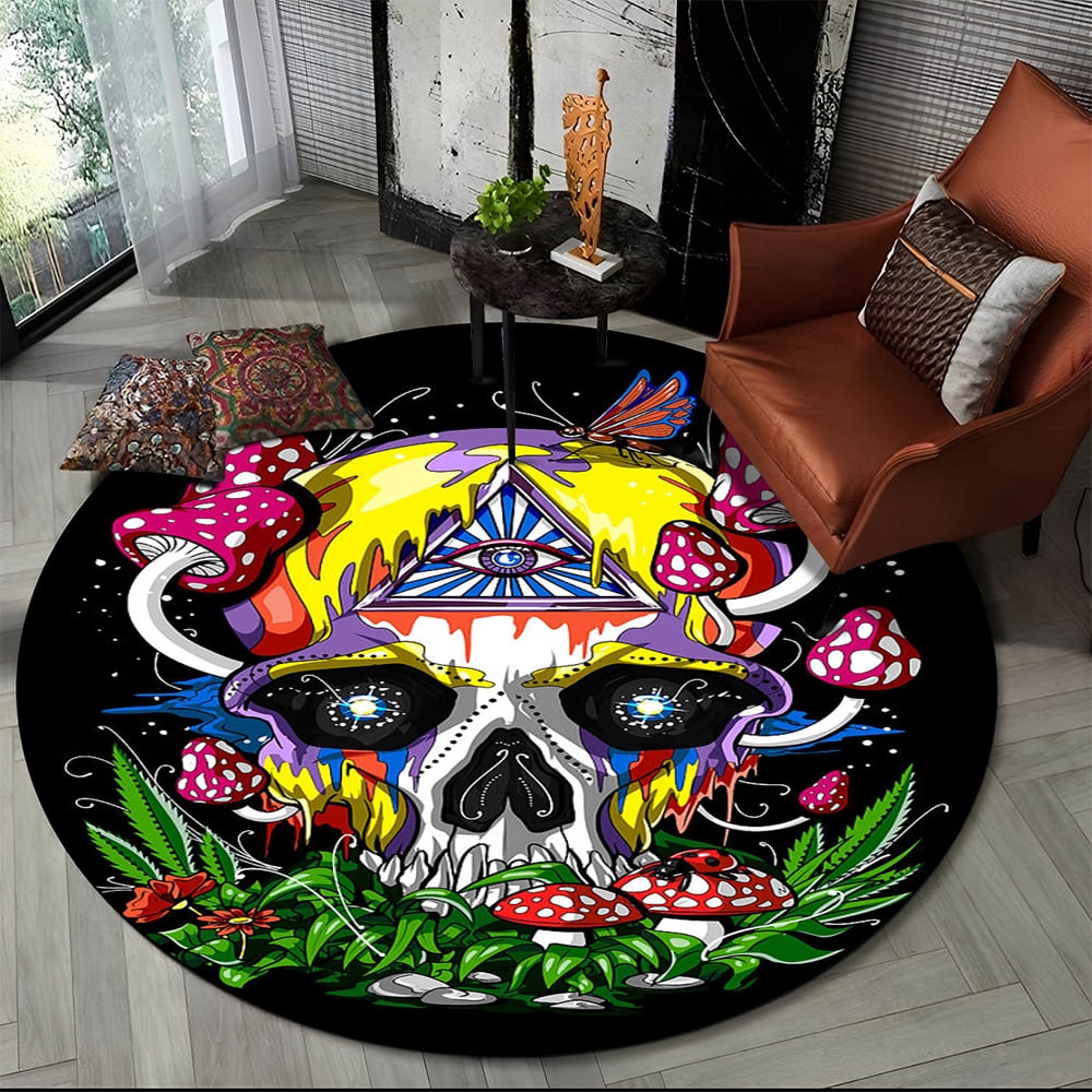 3D Smoke Maple Weed Plants Green Death Skull Round Carpet Rug for ...