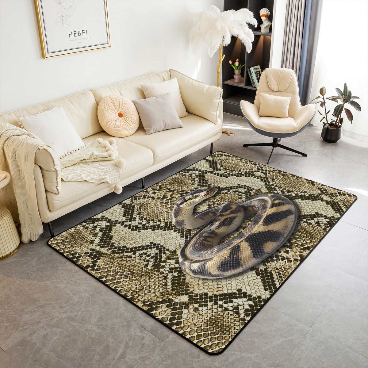 3D Snake Area Rug 5x7,Reptile Animal Rectangular Carpet,Wild Snake Skin ...