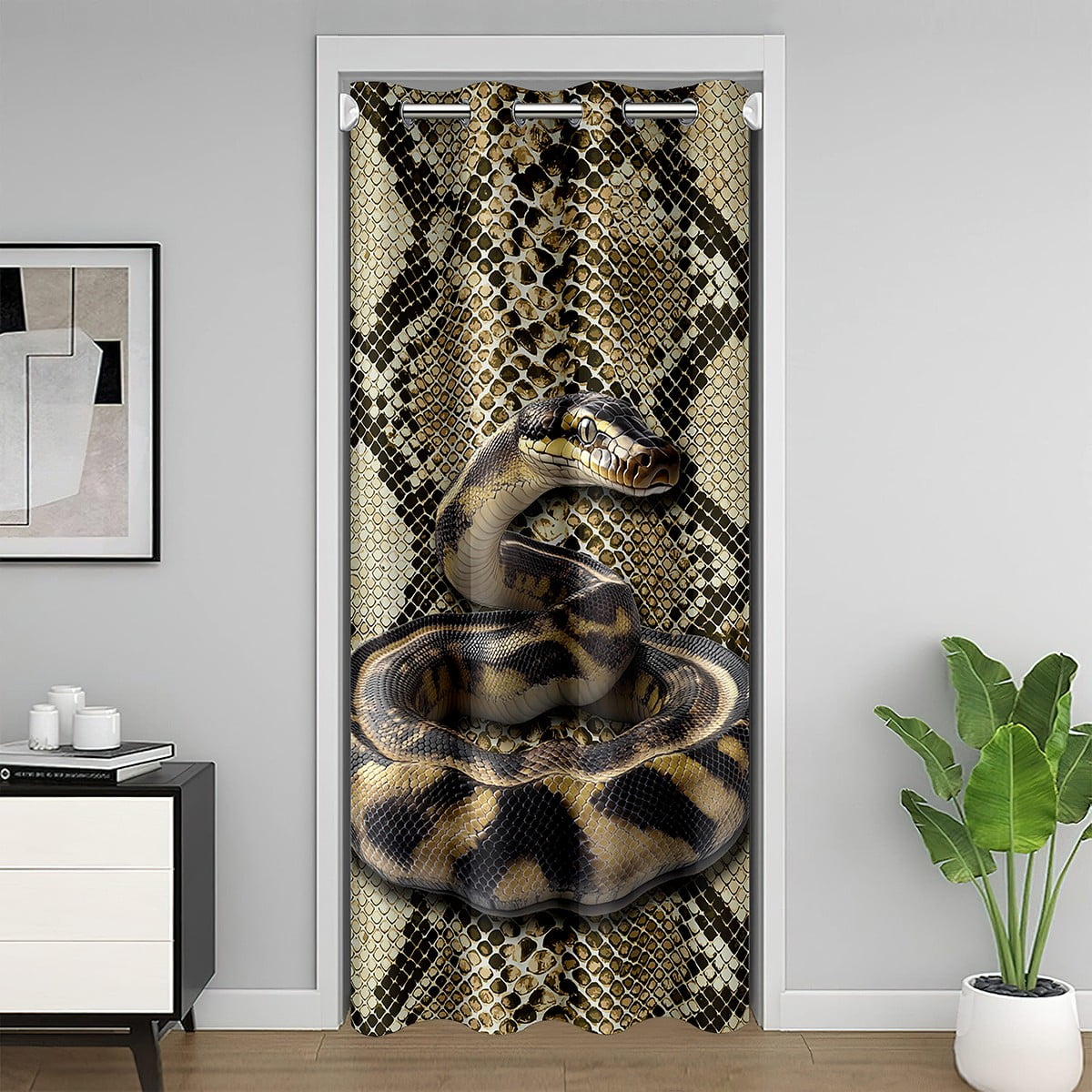 3D Snake Door Curtain 42"W X 84"L,Reptile Animal Blackout Curtain,Wild ...