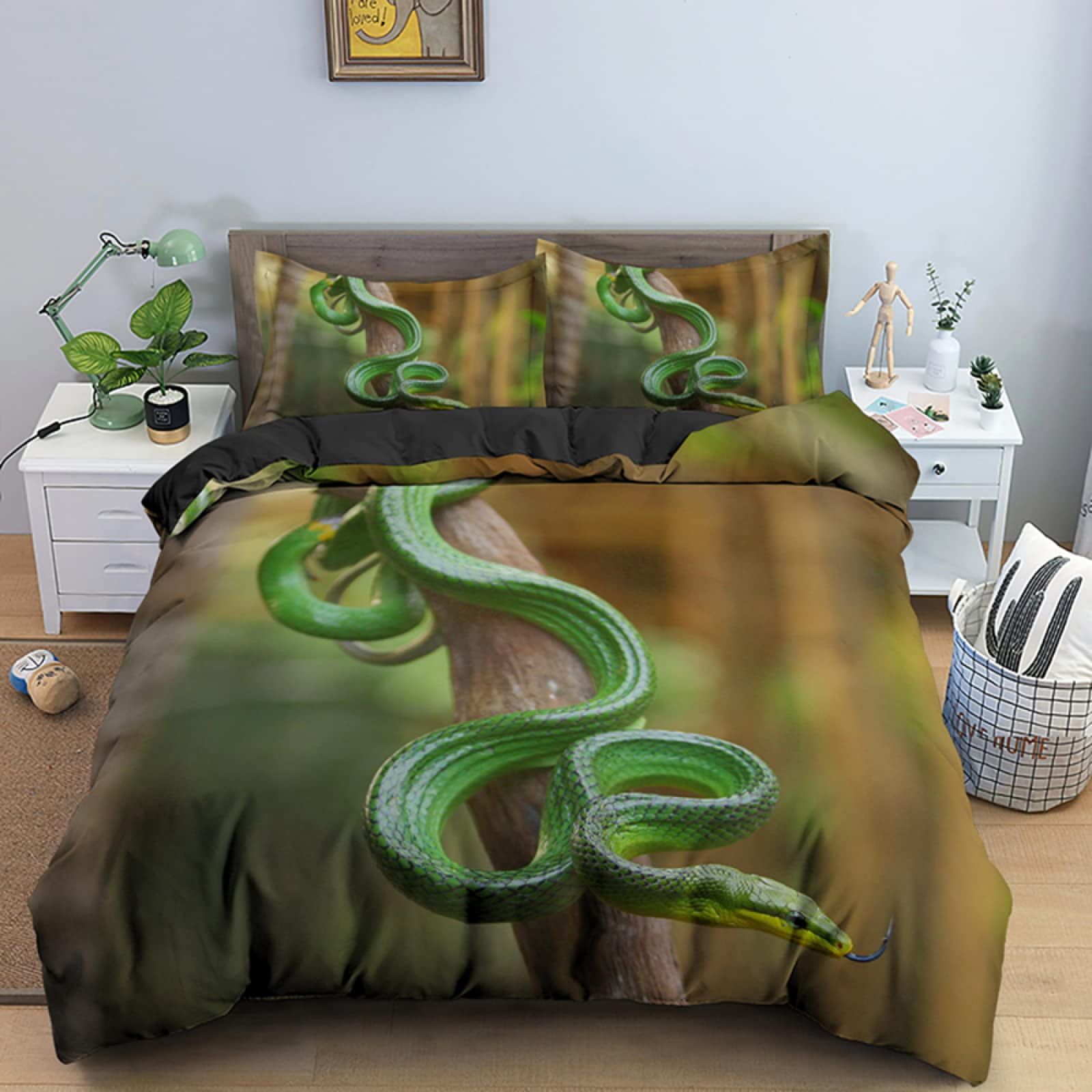 3D Snake for Teens Adult Green Snake Duvet Cover Reptile Printing ...