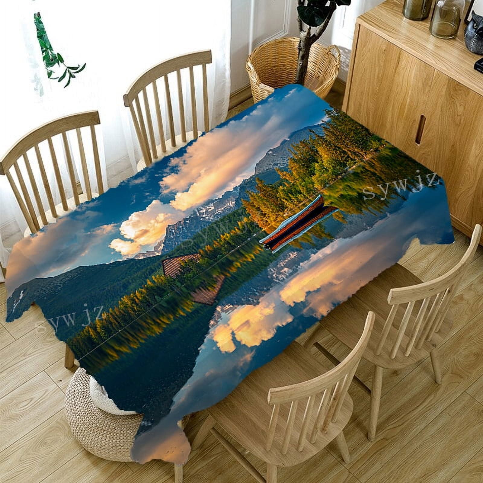 3D Snow Tree Tablecloth Kitchen Rectangular Dining Table Tablecloth Sunset Scenery Meal Party ...