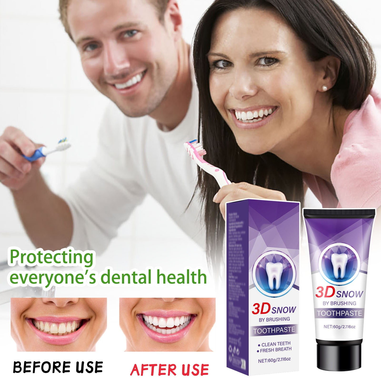 3D Snow Whitening Toothpaste, No Residue Formula for Whitening and ...