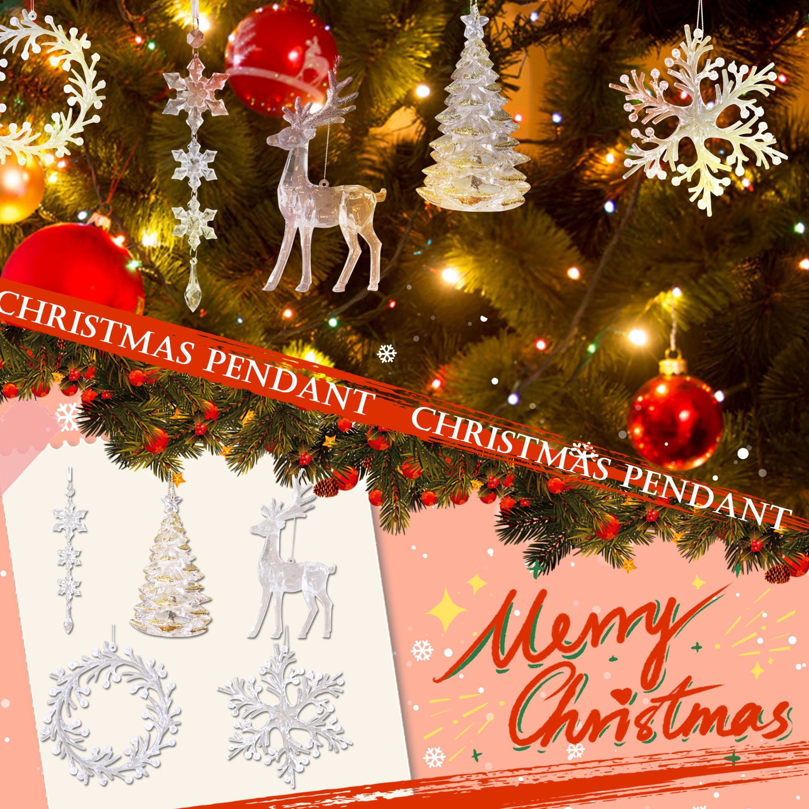 3D Snowflake String Pendants Christmas Tree Decor Ornaments Wreath for ...