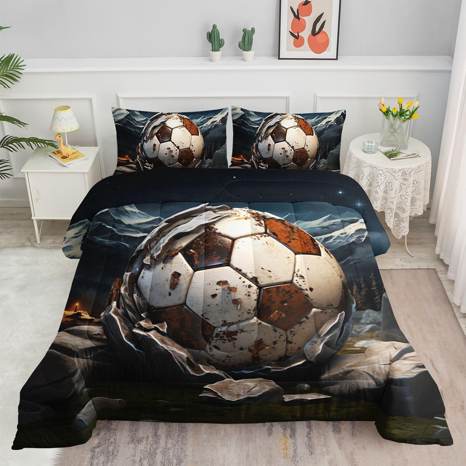 3D Soccer Comforter Set Retro St Soccer Printed Bedding Set with 1 ...