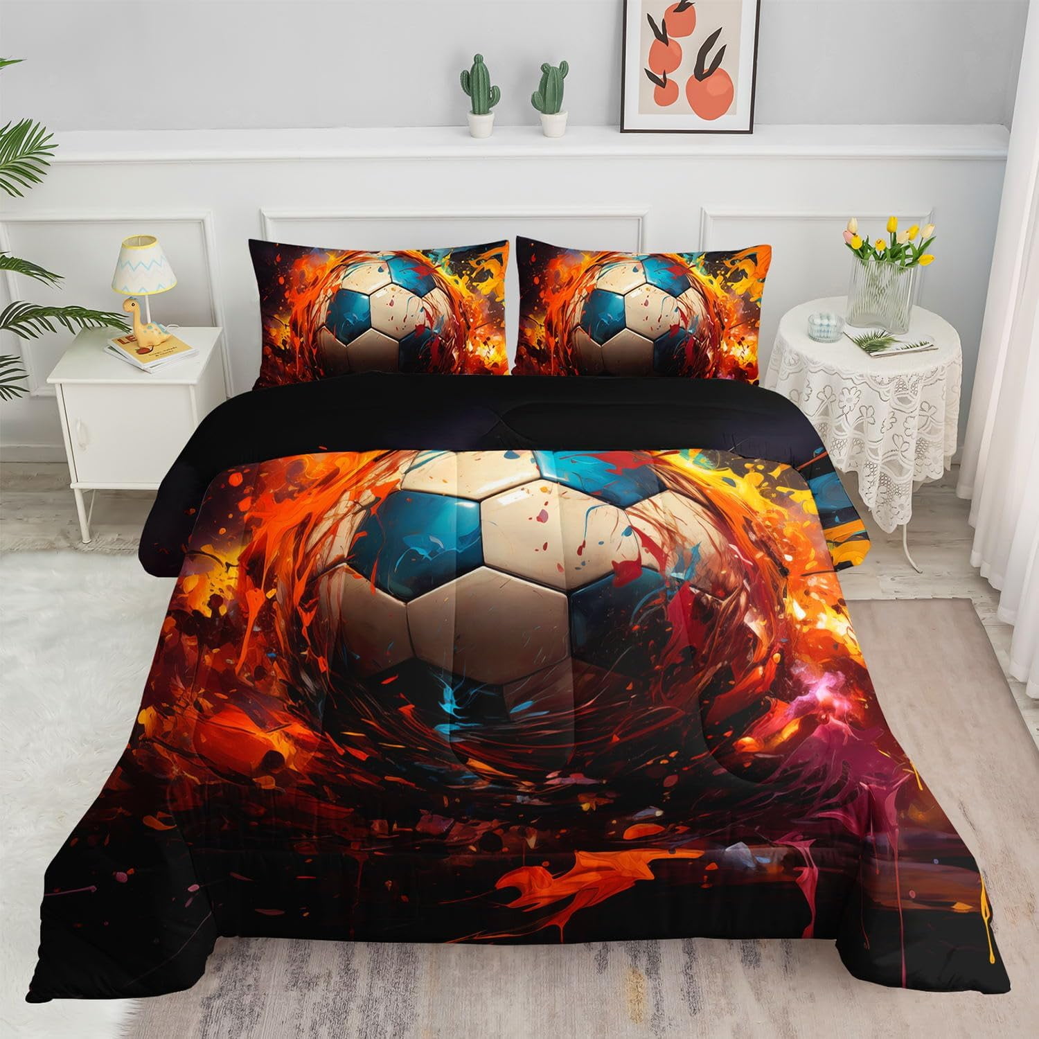 3D Soccer Comforter Set Retro St Soccer Printed Bedding Set with 1 ...