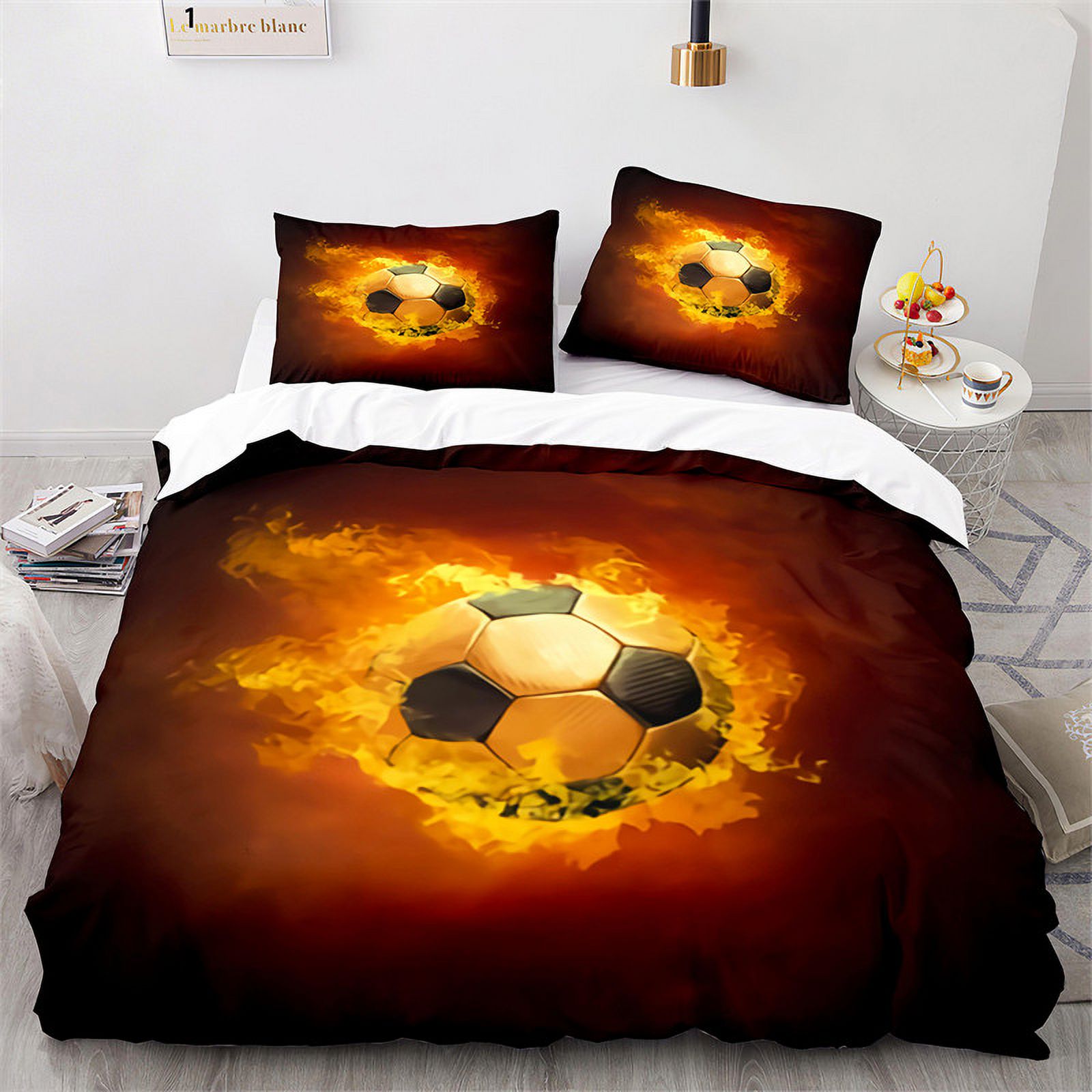 3D Soccer Duvet Cover Set King Watercolor Football Bedding Set Youth ...