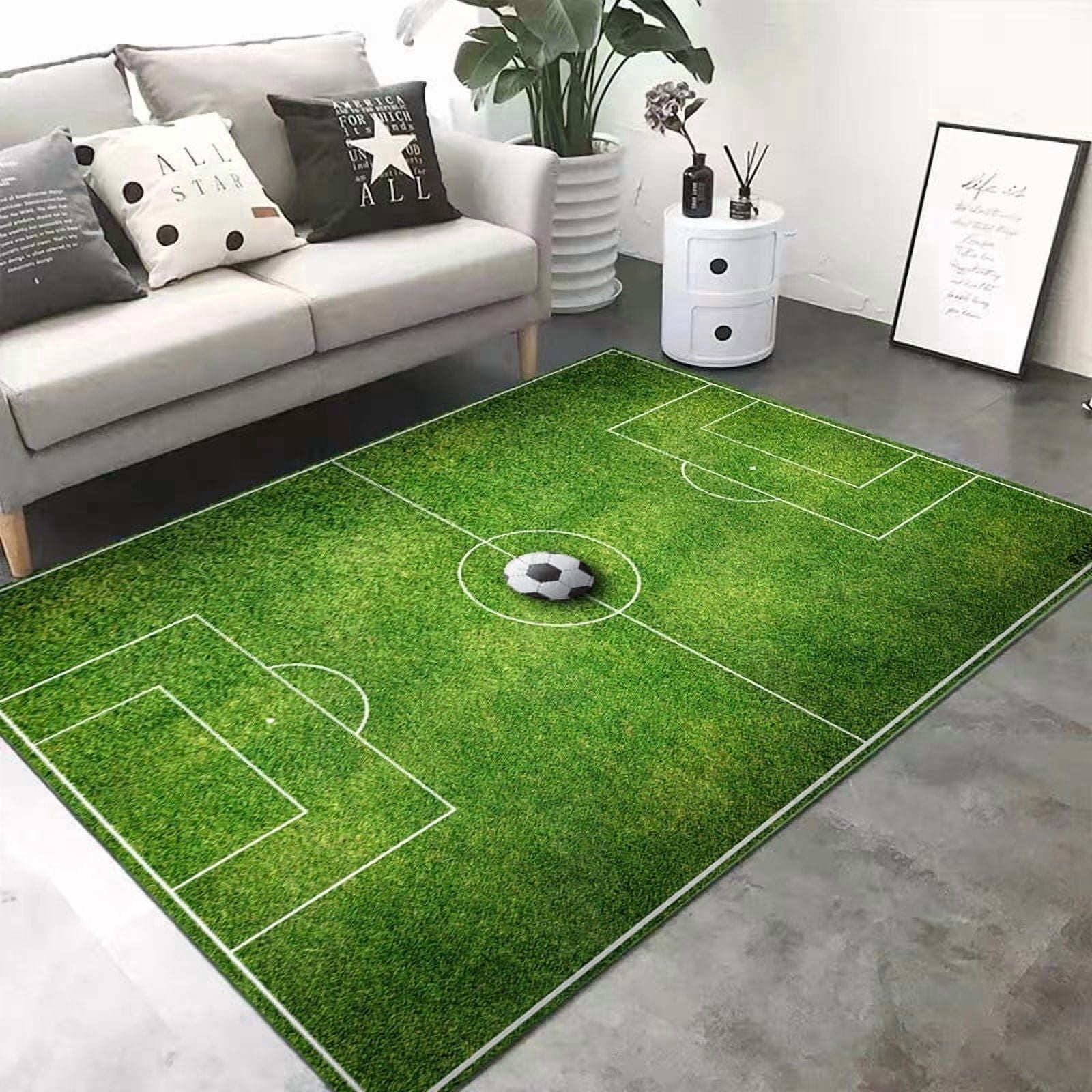 3D Soccer Field Print Area Rug Football Pitch Design Non-Slip Floor Mat ...