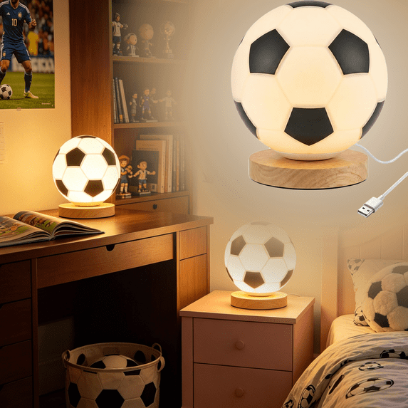 3D Soccer Football Night Light for Kids, Tri-color LED Remote Control ...