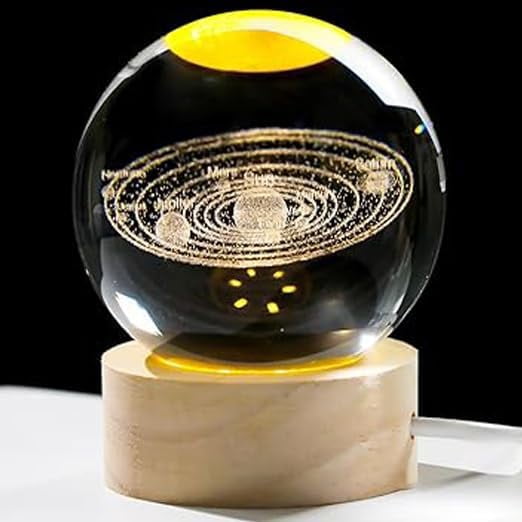 3D Solar System Crystal Ball Lamp with Wooden Base, Laser Engraved ...